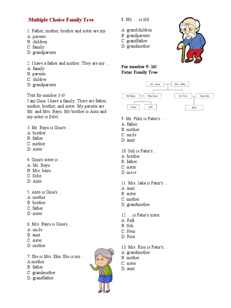 Multiple Choice Family Tree Quiz | PDF | Grandparent | Interpersonal ...