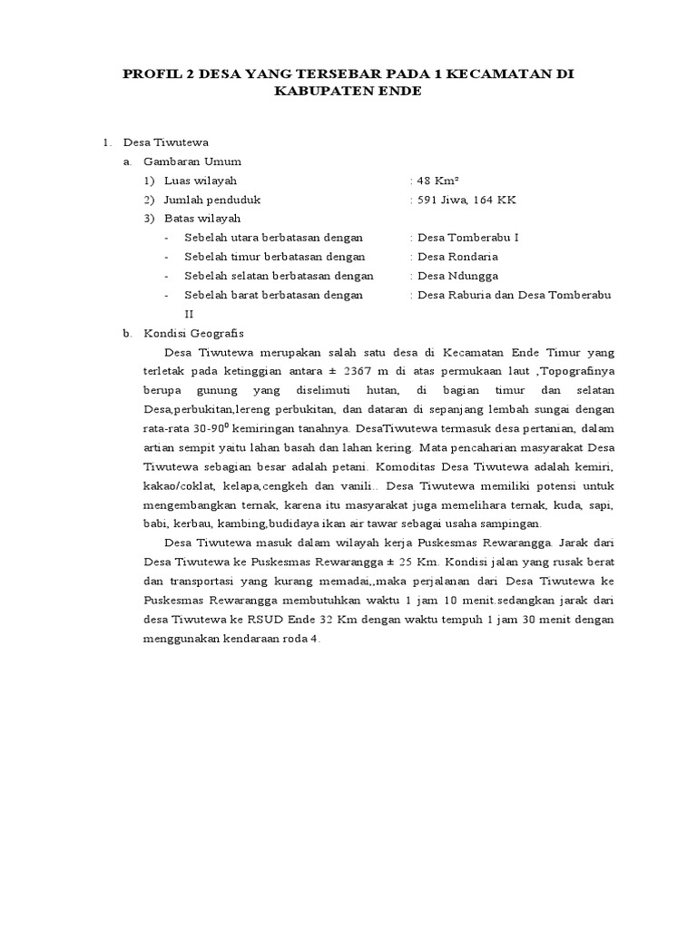 Profil Desa Tiwutewa & Kedebodu | PDF