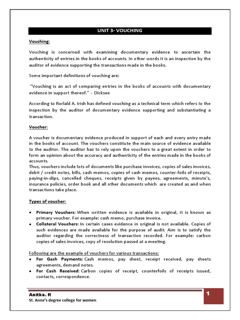 Auditing-Unit 3-Vouching | PDF | Expense | Audit