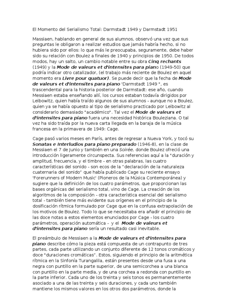 Serialismo Total (Español) | PDF | Tempo | Composiciones Musicales