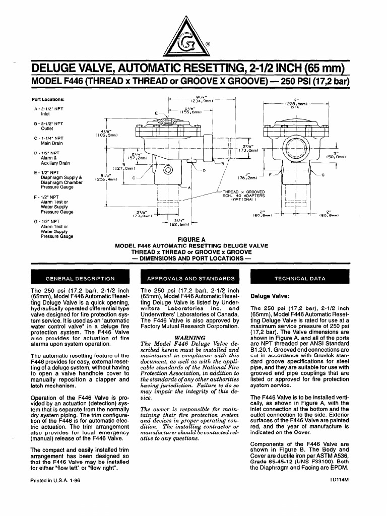 Model F446 Deluge Valve | PDF | Valve | Pipe (Fluid Conveyance)
