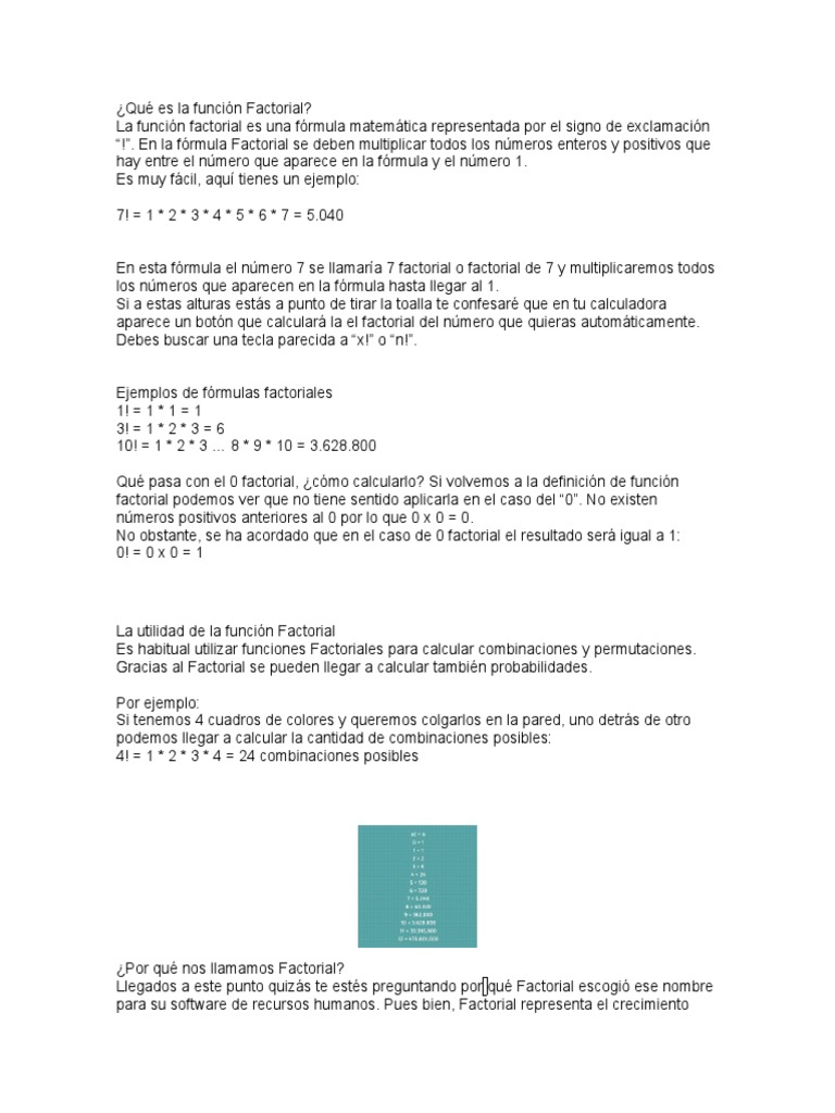 Función Factorial | PDF | Multiplicación | Análisis matemático