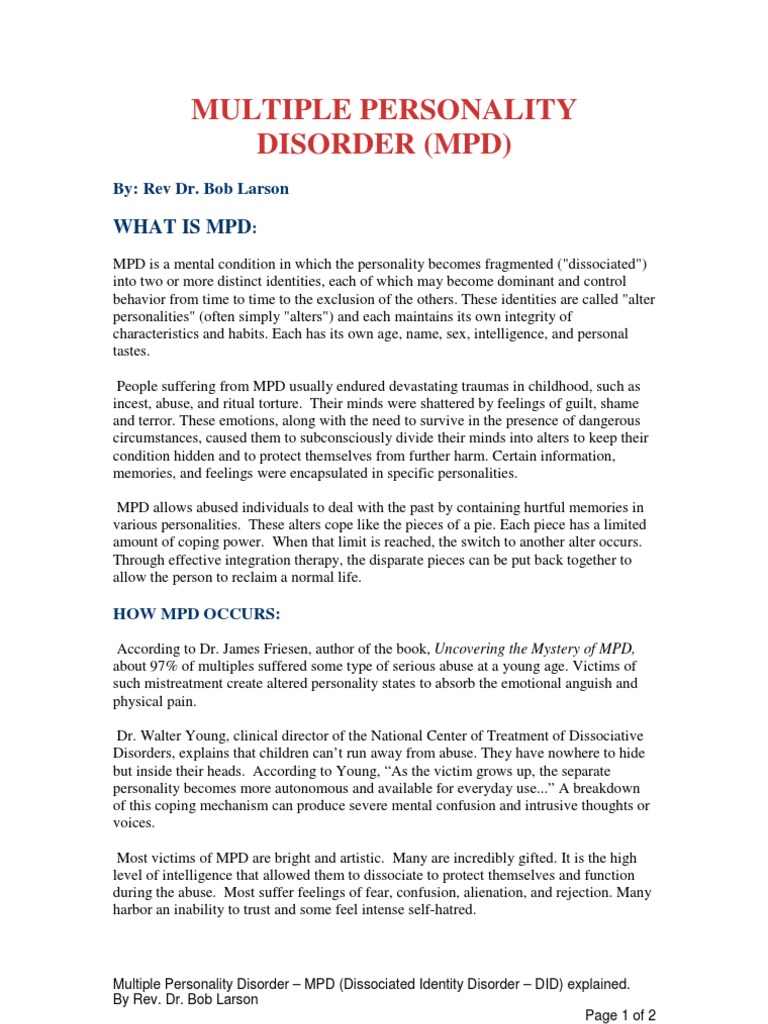 Multiple Personality Disorder - Explained | PDF | Psychological Trauma | Psychiatric Diagnosis