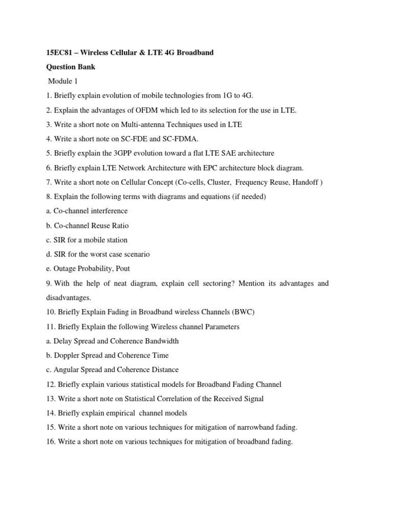 Wireless LTE Question Bank All Module | PDF | Orthogonal Frequency ...