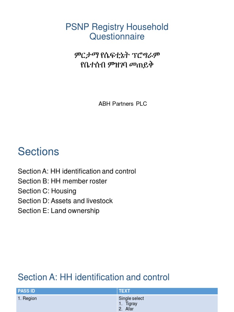PSNP Registry Household Questionnaire | PDF | Tile | Cattle