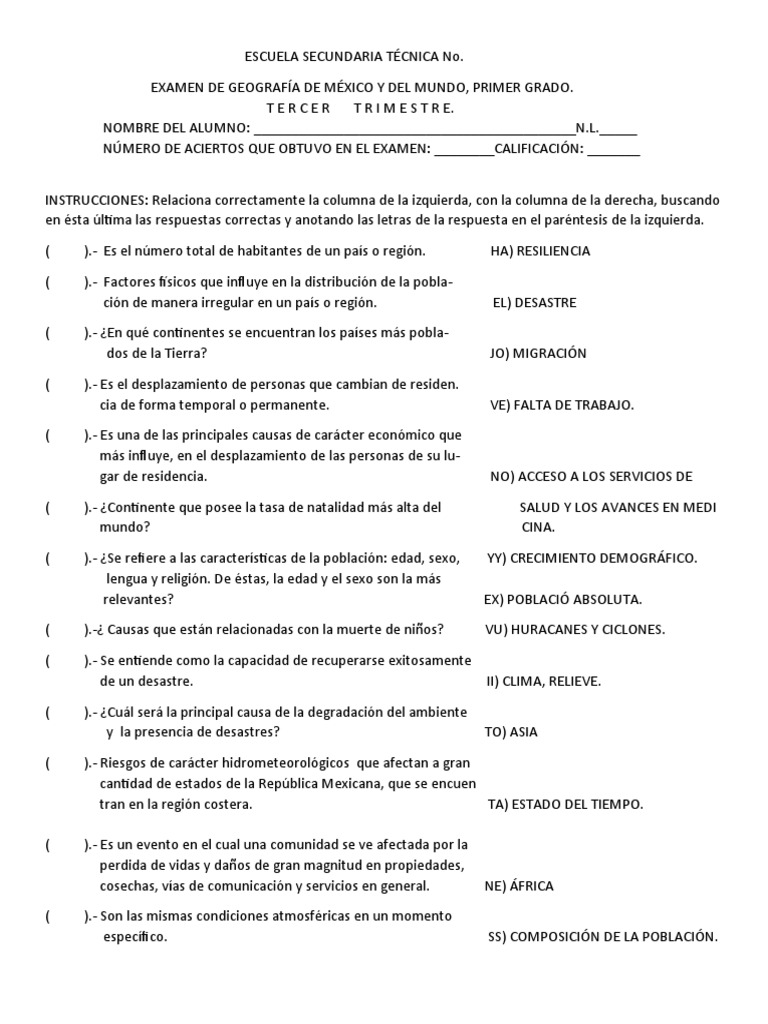 Examen de Geografía III Trimestre. 21-22 | PDF | Clima | Ciencias de la ...