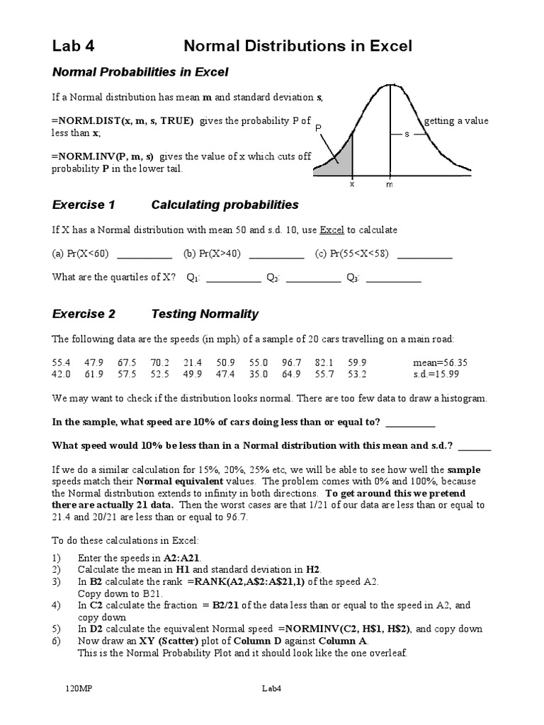 Lab4 - Normal in Excel | PDF | Normal Distribution | Standard Deviation