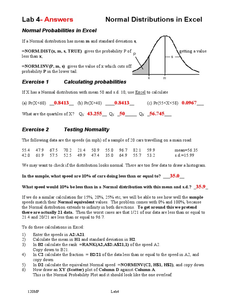 Answers: Lab 4 Normal Distributions in Excel | PDF | Normal ...