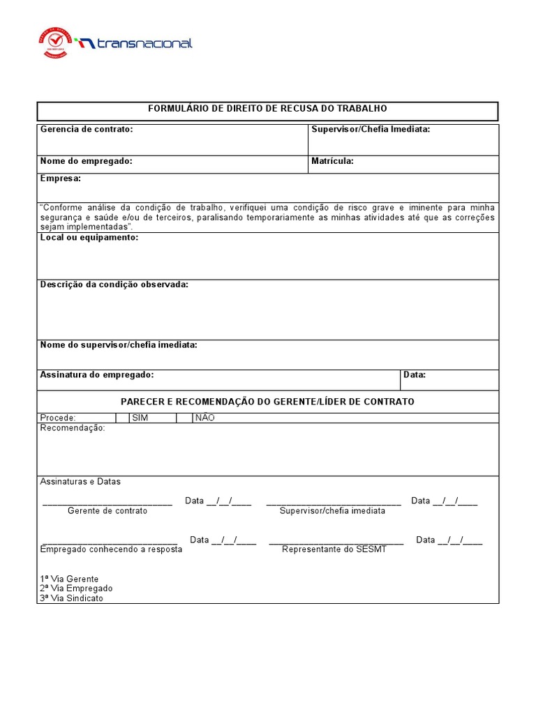 For-St-016 - Formulario Direito de Recusa | PDF
