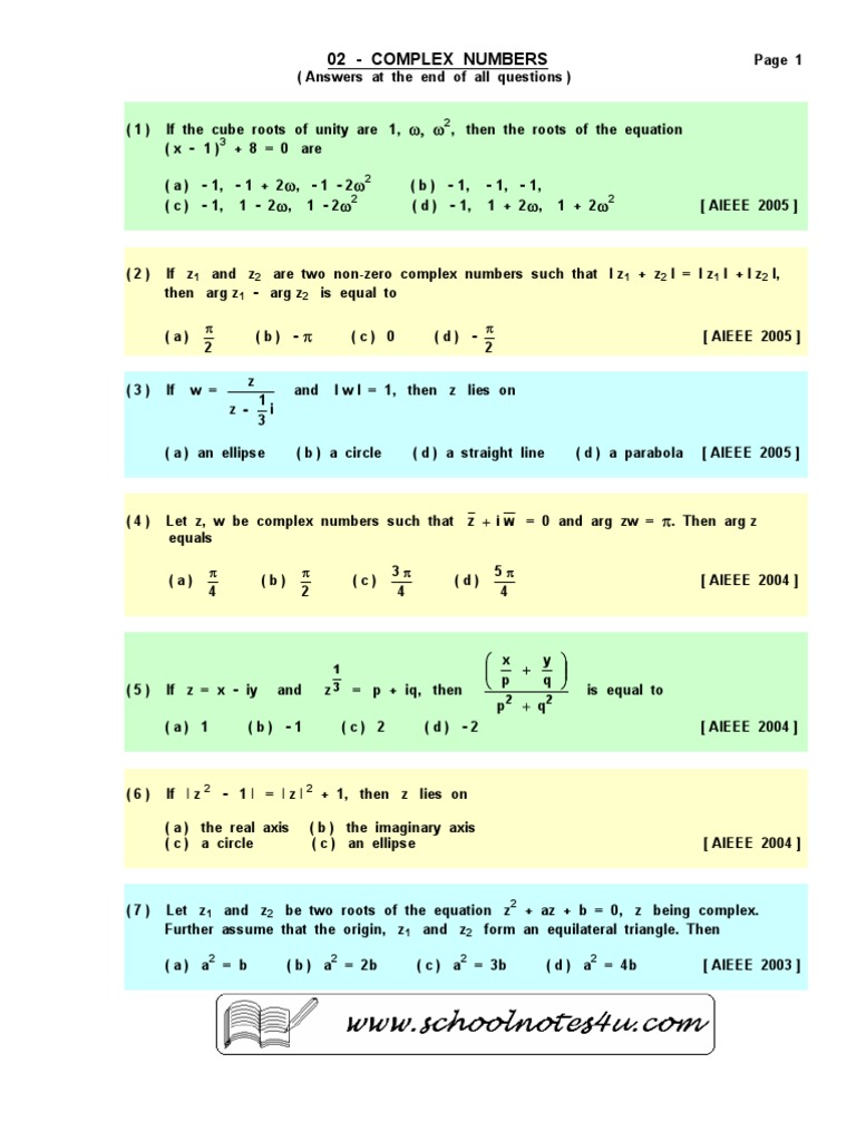 Complex Numbers: Solutions to Problems on Cube Roots of Unity, Complex ...