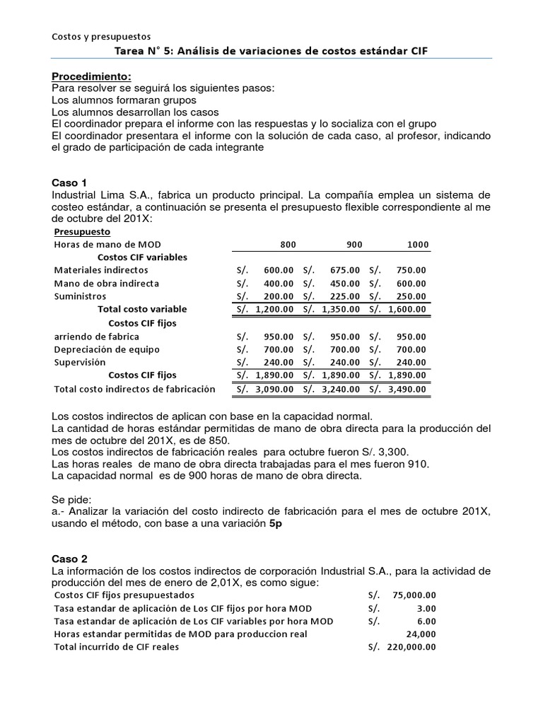 Tarea #5 Analisis de Variacion Estandar CIF | PDF | Presupuesto | Economias