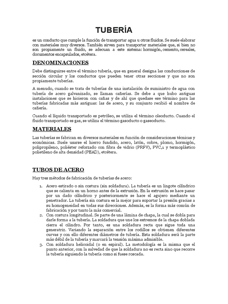 TUBERÍA | PDF | Tubería (transporte de fluidos) | Materiales