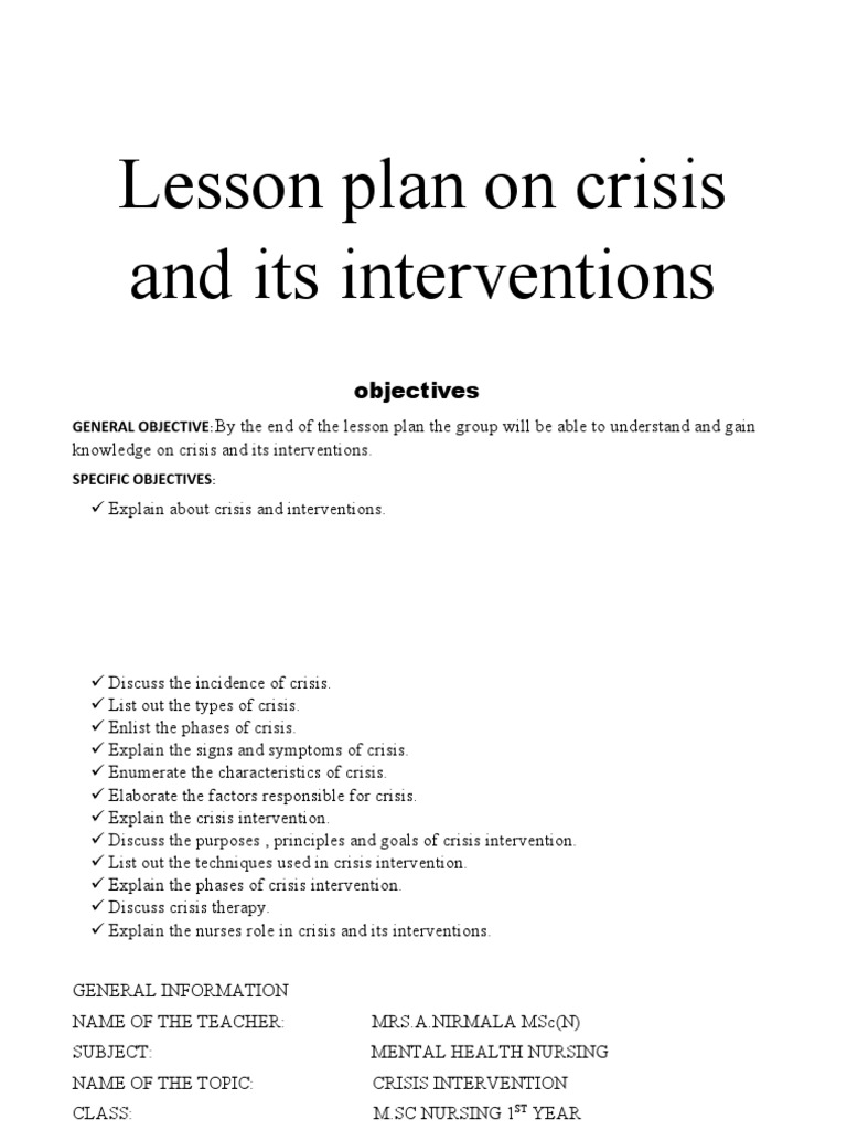 Lesson Plan On Crisis and Its Interventions | PDF | Anxiety ...