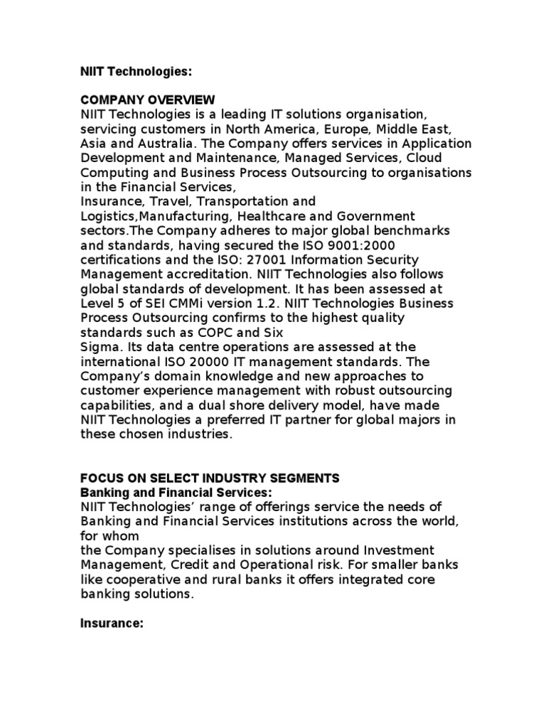 NIIT Tech - Company Overview | PDF | Geographic Information System | Outsourcing
