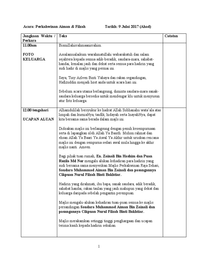 Skrip Emcee Perkahwinan Resepsi | PDF