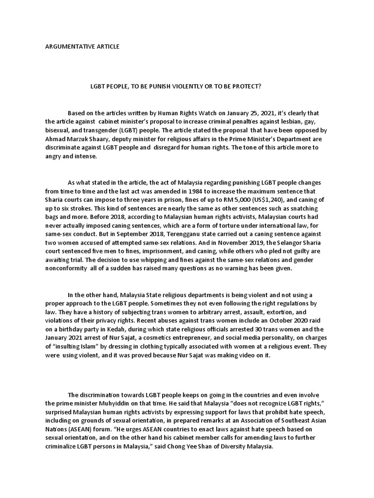 Argumentative Article LGBT | PDF | Sentence (Law) | Malaysia