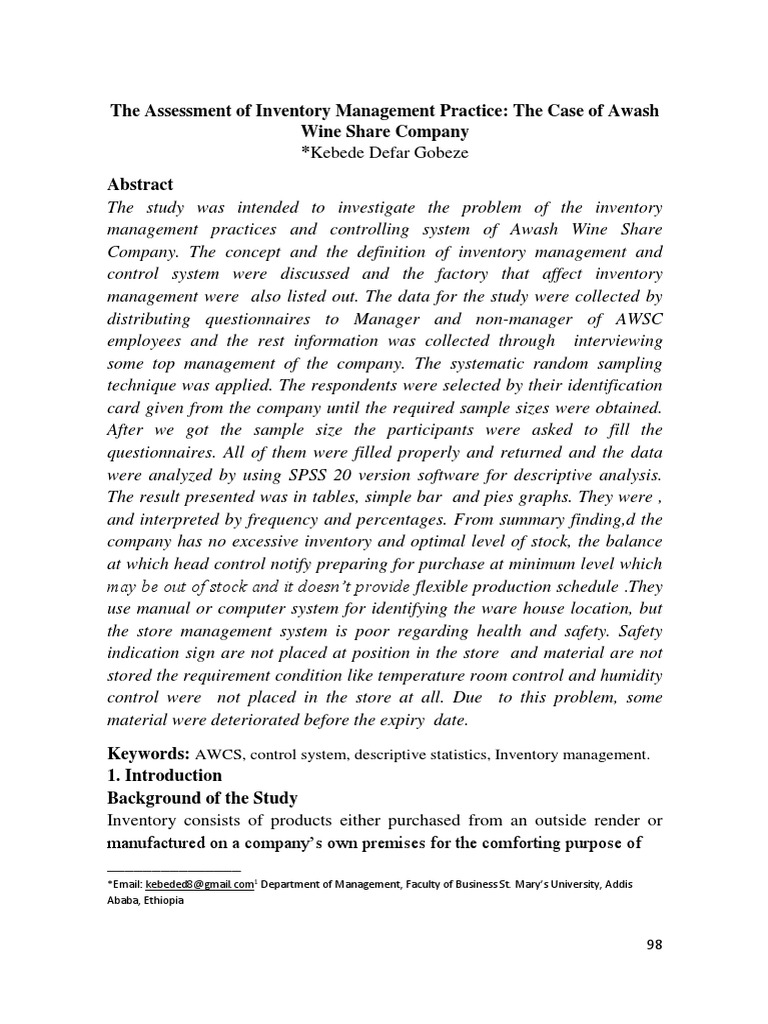 The Assessment of Inventory Management Practice | PDF | Inventory ...