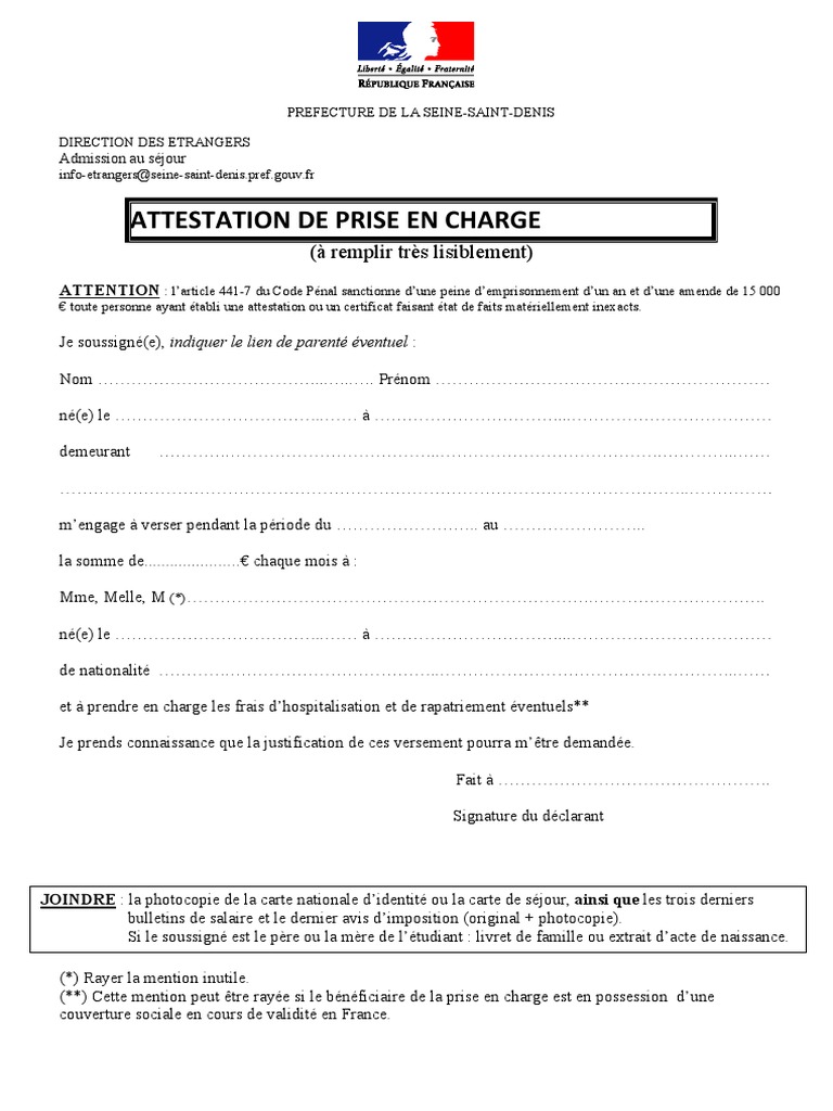 Exemple D Attestation De Prise En Charge – QUDZEV
