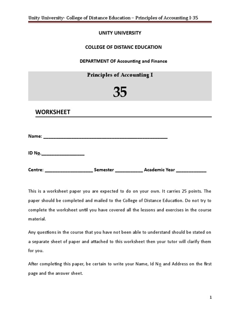 Principles of Accounting I Worksheet | PDF | Expense | Revenue