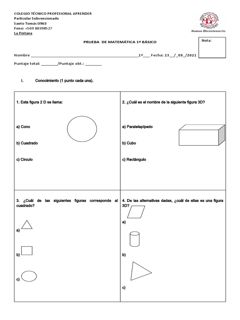 Prueba Figuras 2 D y 3D | PDF