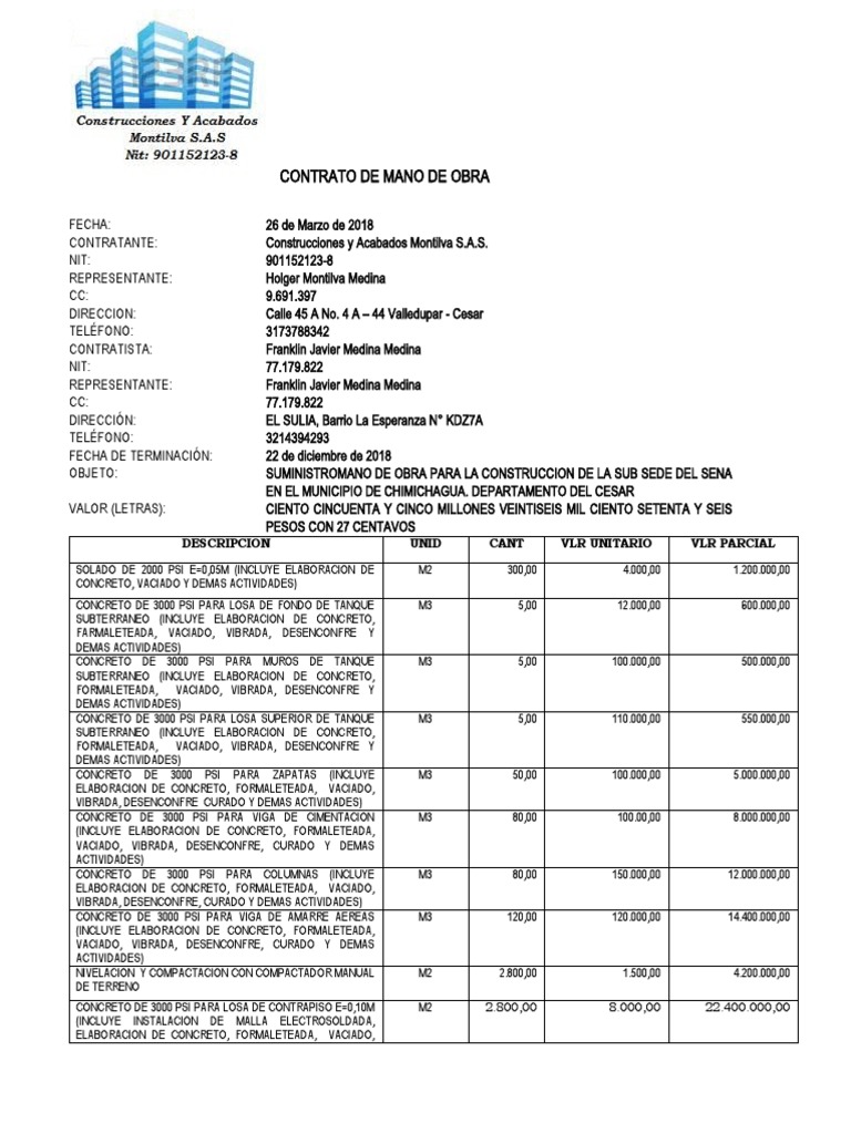 Contrato de Mano de Obra | PDF