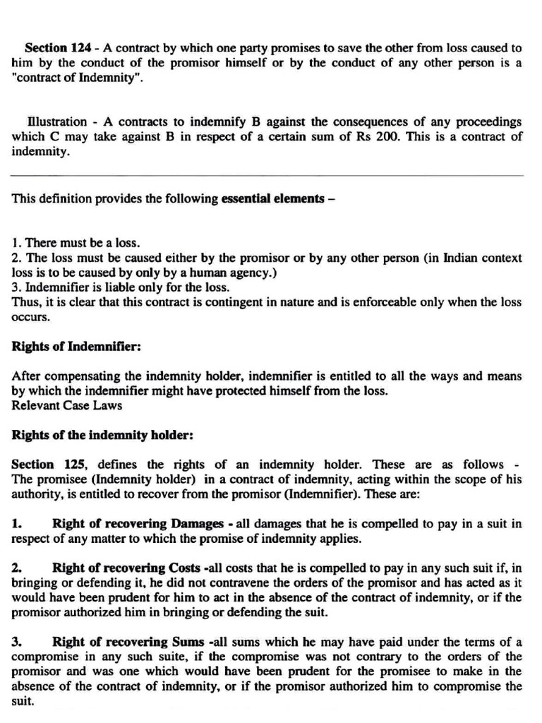 Indemnity.: This Definition Provides The Following Essential Elements ...