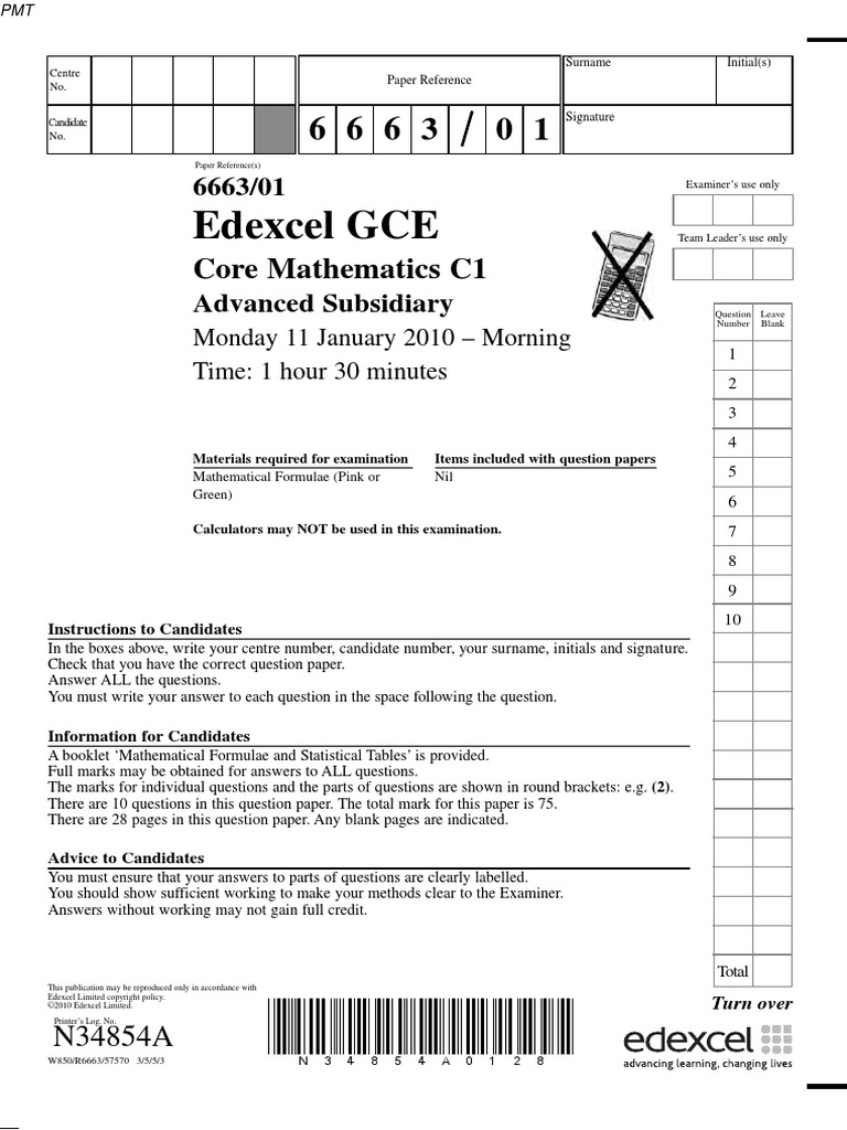January 2010 QP - C1 Edexcel | PDF | Mathematics | Mathematical Analysis