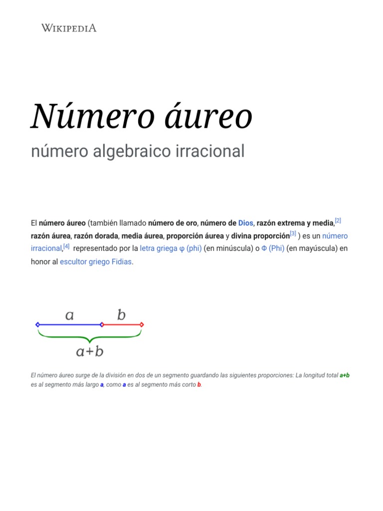 Número Áureo - Wikipedia, La Enciclopedia Libre | PDF | Números | Matemática Elemental