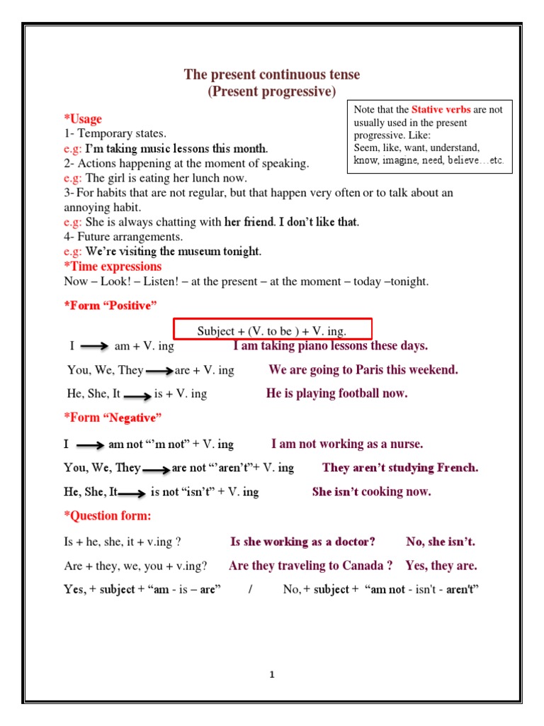 The Present Continuous Tense | PDF | Grammatical Tense | Linguistic ...