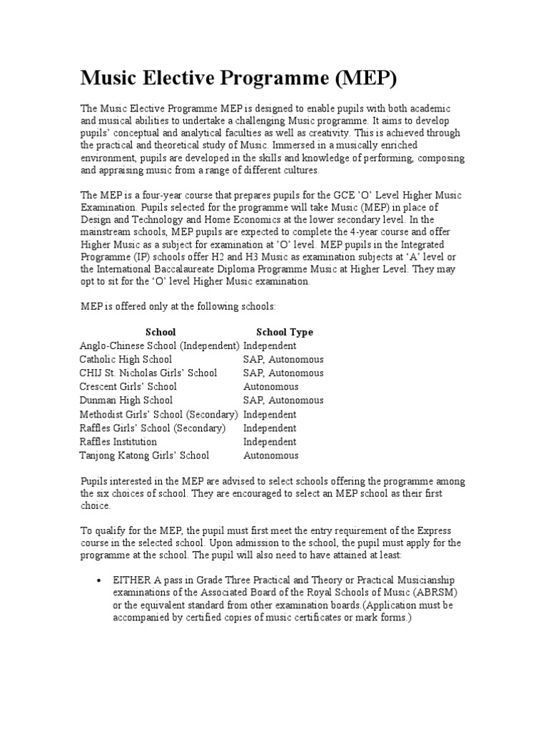 Music Elective Programme | PDF | Secondary School | Test (Assessment)