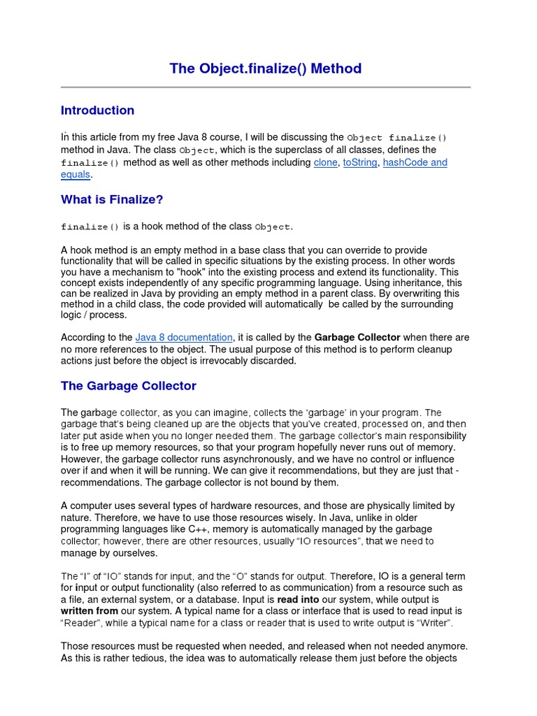 The Object - Finalize Method: Clone Tostring Hashcode and Equals | PDF | Method (Computer ...