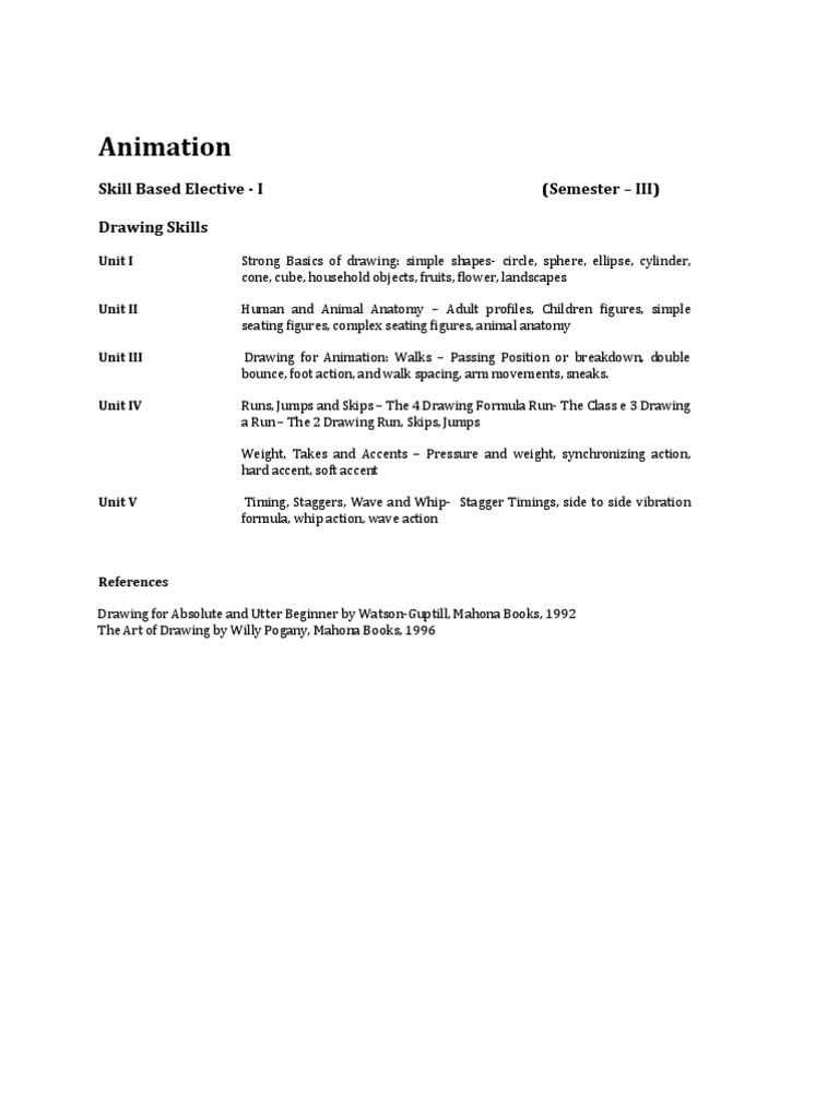Animation: Skill Based Elective - I (Semester - III) Drawing Skills ...