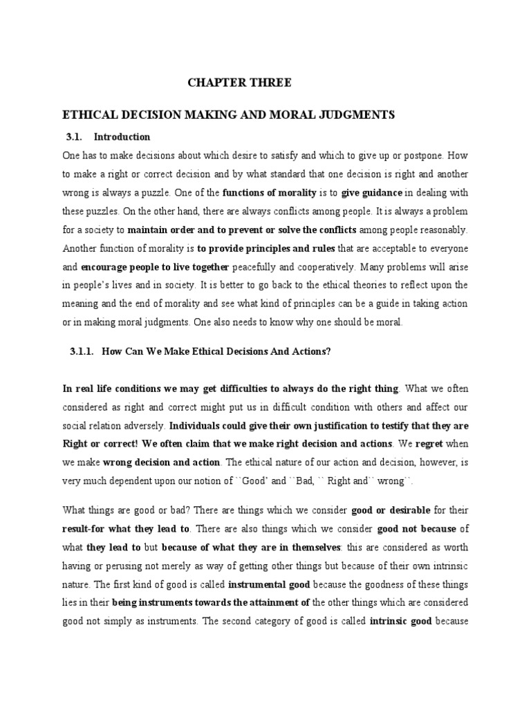 Chapter Three Ethical Decision Making and Moral Judgments | PDF ...