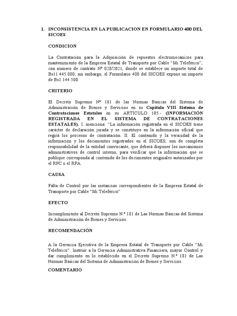 Control Interno Inconsistencia en La Publicacion en Formulario 400 Del ...
