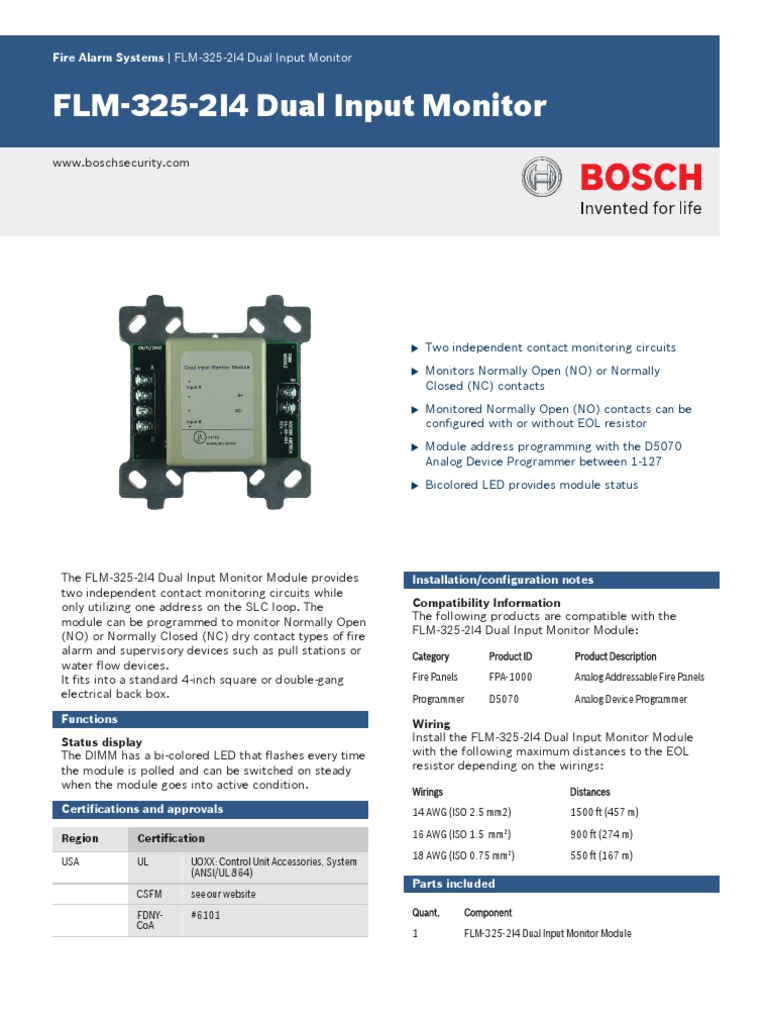 Fire Alarm Systems - FLM 325 2I4 Dual Input Monitor | PDF | Switch ...