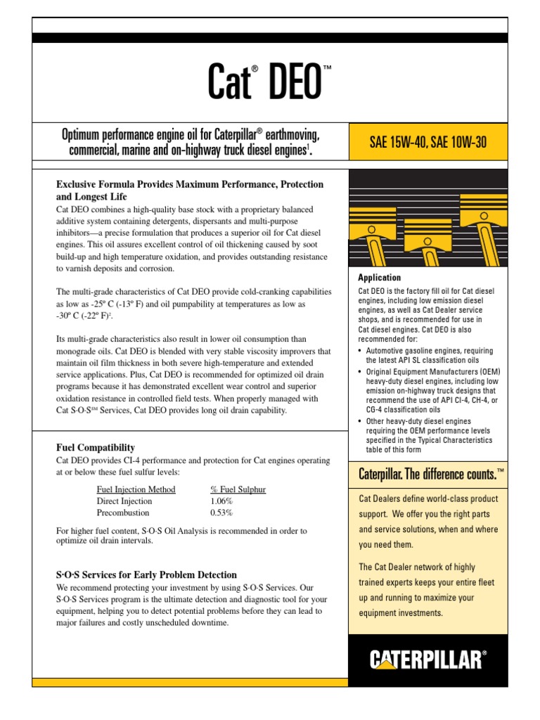 Ficha Técnica Cat DEO_15W40 & 10W30 | PDF | Motor Oil | Chemistry