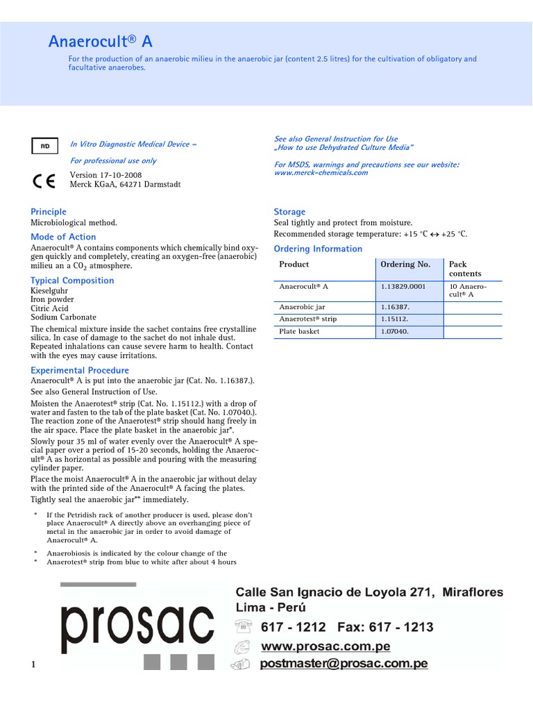Merck Anaerocult A (Generador de Anaerobiosis P Jarra) | PDF ...