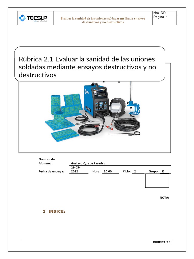 Rúbrica 2.1 Evaluar La Sanidad de Las Uniones Soldadas Mediante Ensayos Destructivos y No ...