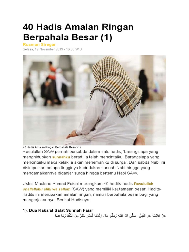 40 Hadis Amalan Ringan Berpahala Besar | PDF
