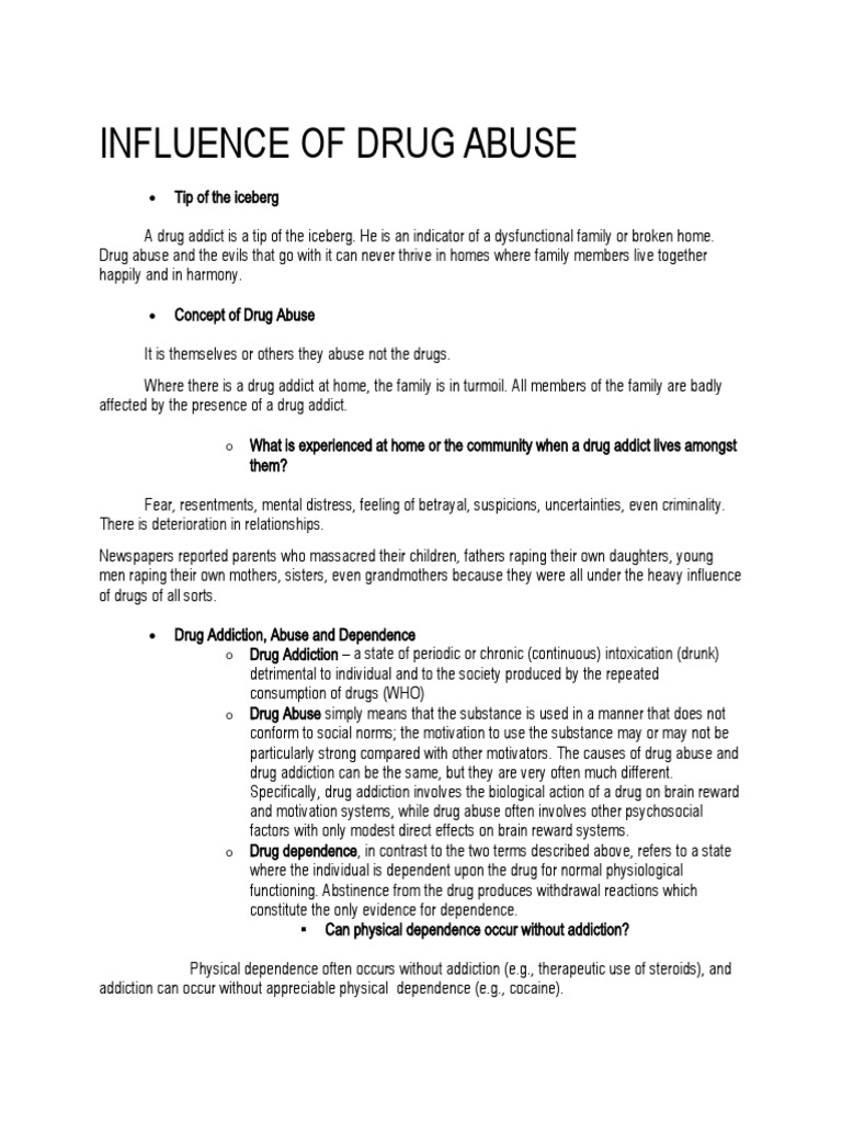Influence of Drug Abuse | PDF | Drug Withdrawal | Substance Dependence