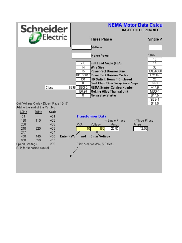 Motor Data Calculator | PDF | Fuse (Electrical) | Electrical Equipment