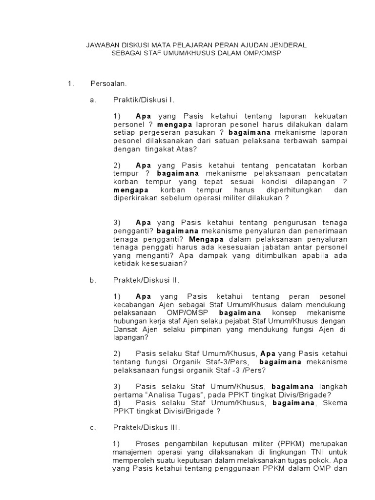 Jawaban Diskusi Ajen SBG Staf Umum & Khusus Omp & Omsp | PDF