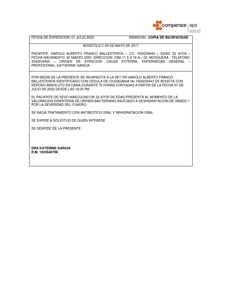 INCAPACIDAD Compensar | PDF