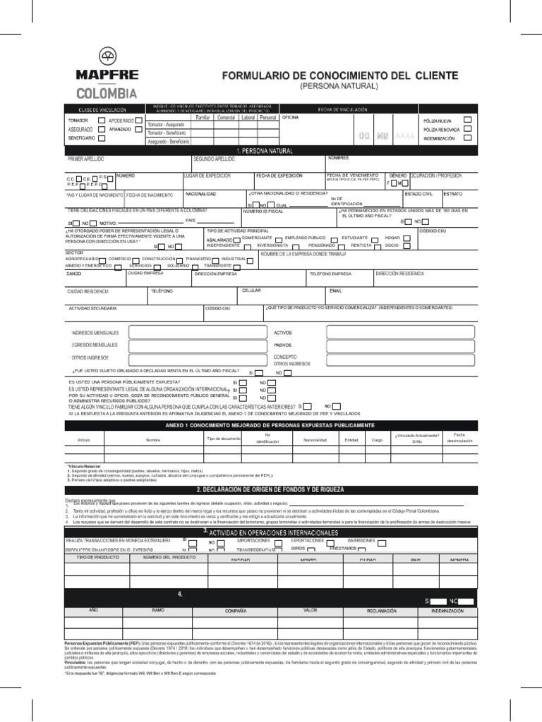 SARLAFT PN Formulario Conocimiento Del Cliente | PDF | Economias