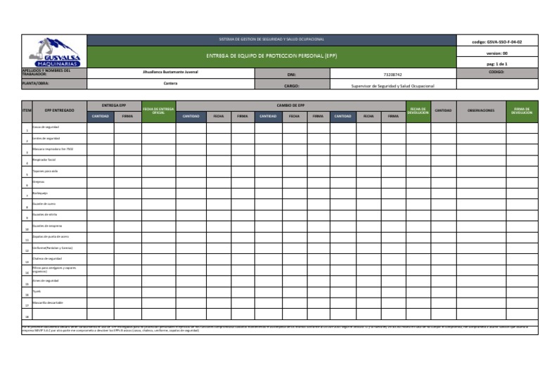 Formato de Entrega de Epp | PDF