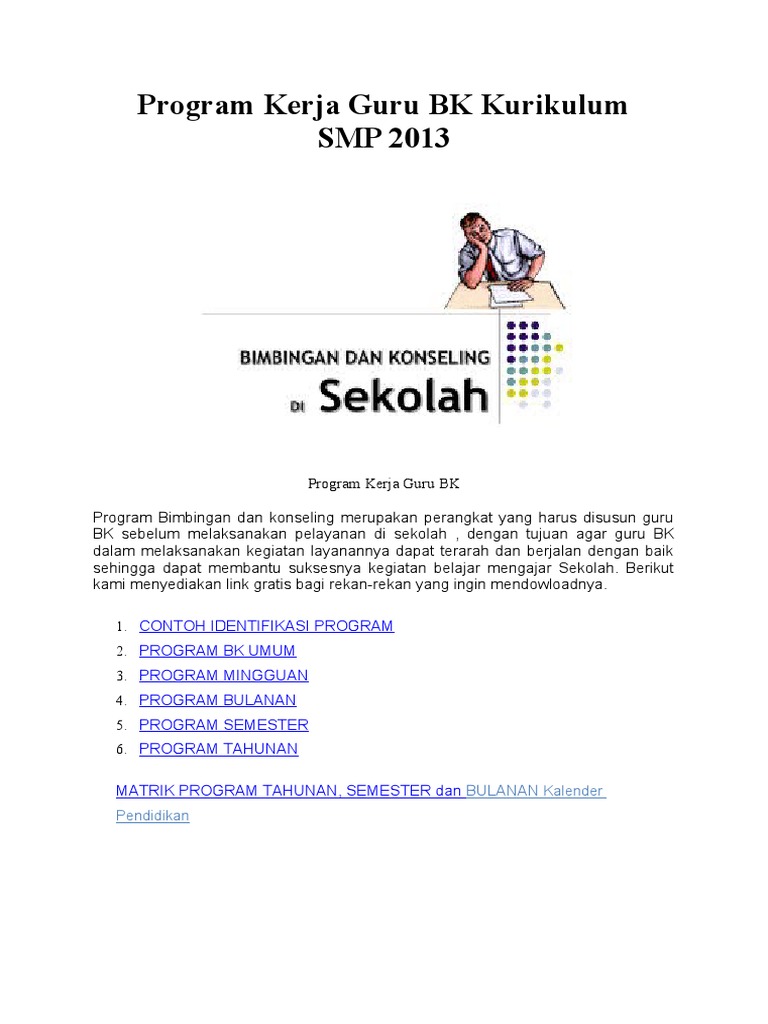 Program Kerja Guru BK Kurikulum 2013 SMP | PDF