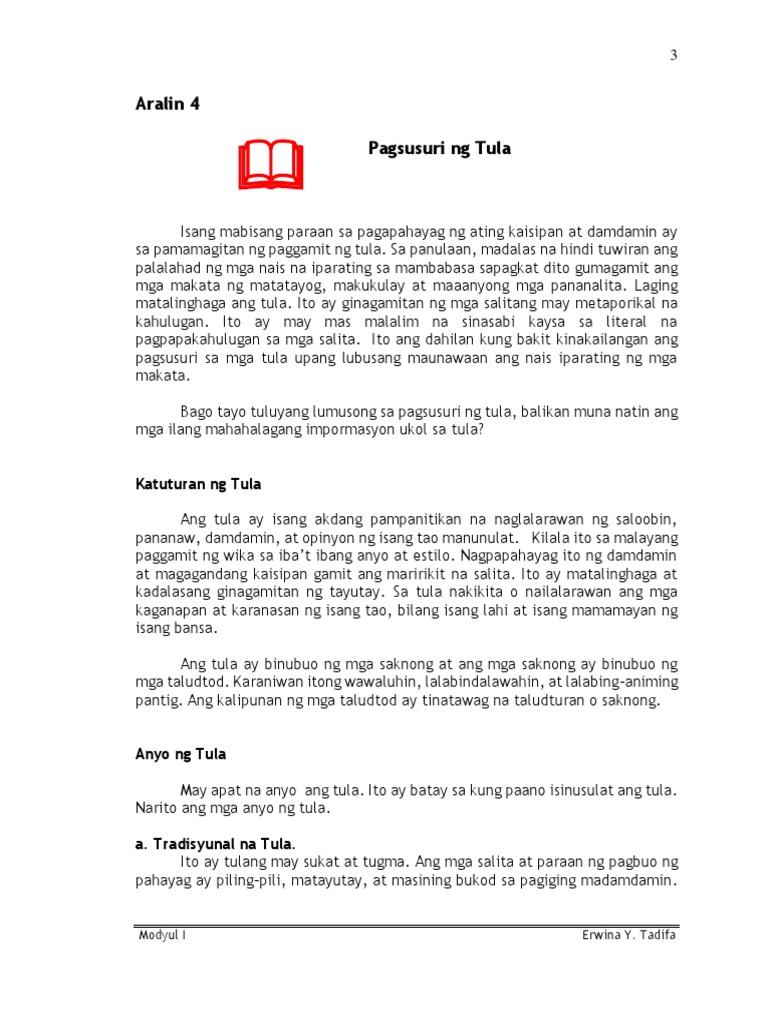 Aralin 4 Pagsusuri NG Tula | PDF