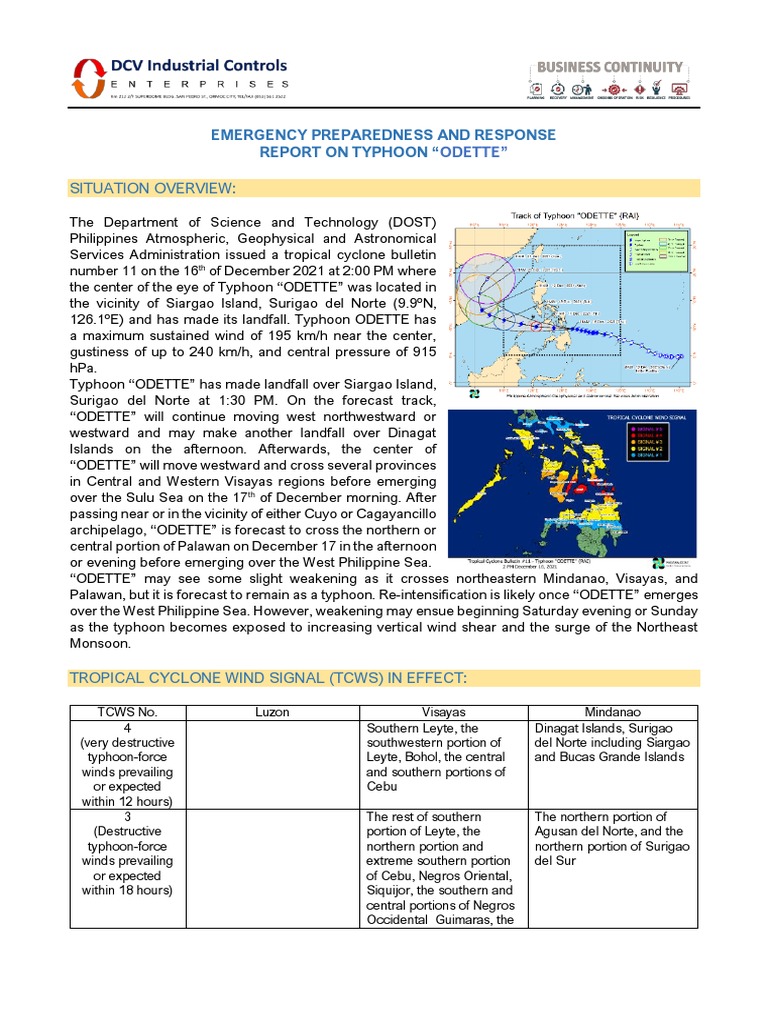 EMERGENCY PREPAREDNESS AND RESPONSE Report For Typhoon Odette | PDF ...