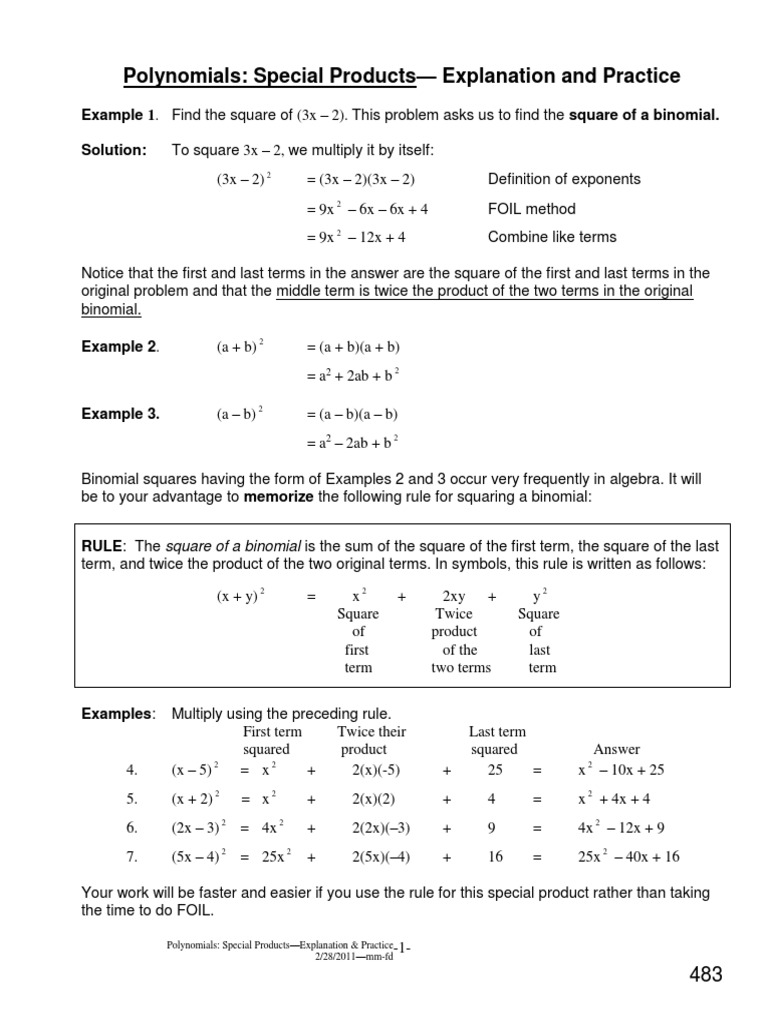 Factoring Special Polynomial Forms (Difference of Squares and The ...