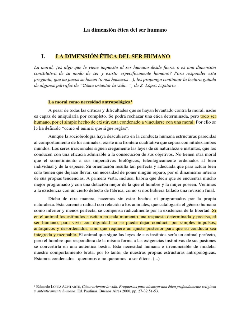 La Dimensión Ética Del Ser Humano | PDF | Moralidad | Comportamiento